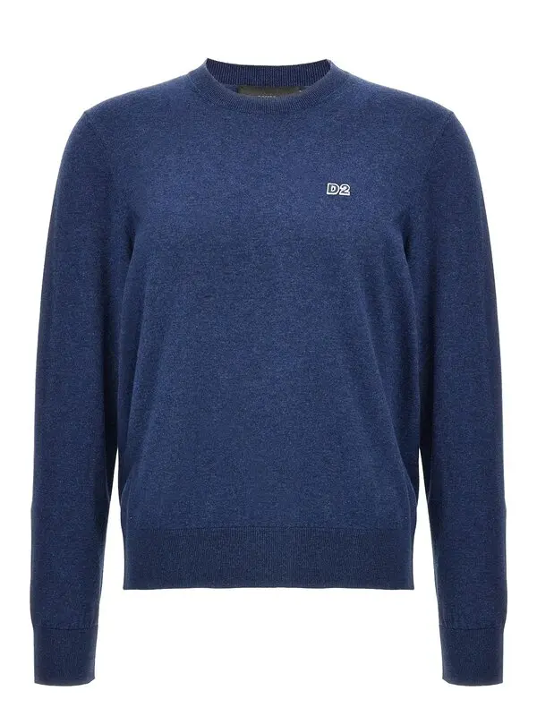 Dsquared2 Melange Cotton Crewneck Sweater - Blue