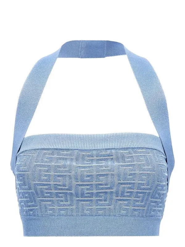 Balmain Labyrinth Pb Monogram Knit Top - Light Blue