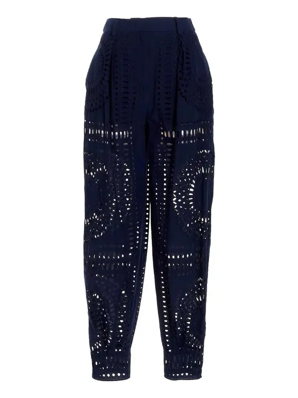 Alberta Ferretti Embroidered Cotton Blend Pants - Blue