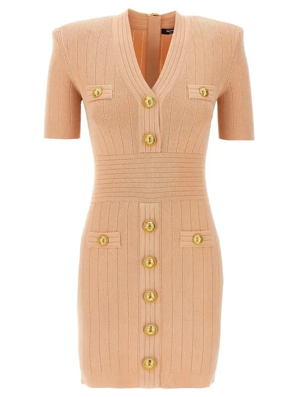 Balmain Chiocciola Ribbed Knit Dress - Pink