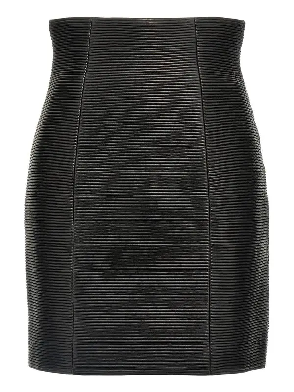 Balmain Ribbed Leather Mini Skirt - Black