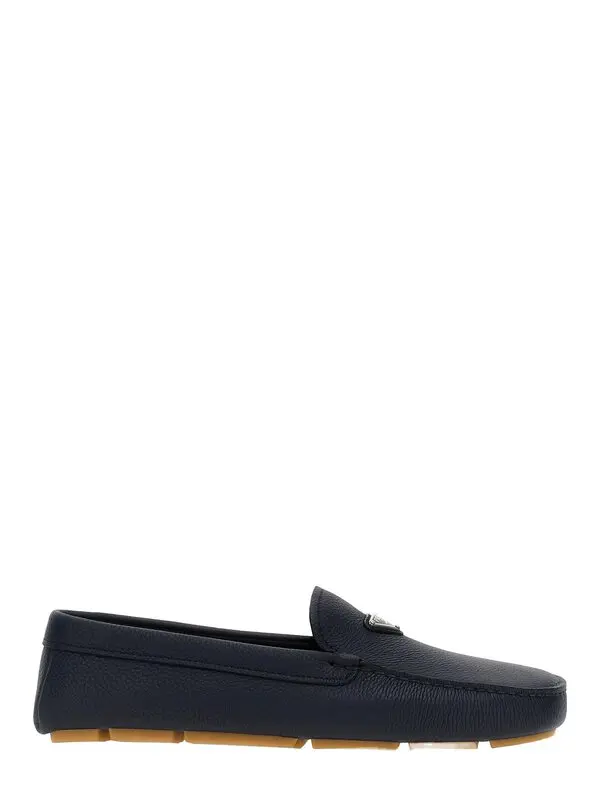 Prada Hammered Leather Driver Loafers - Blue