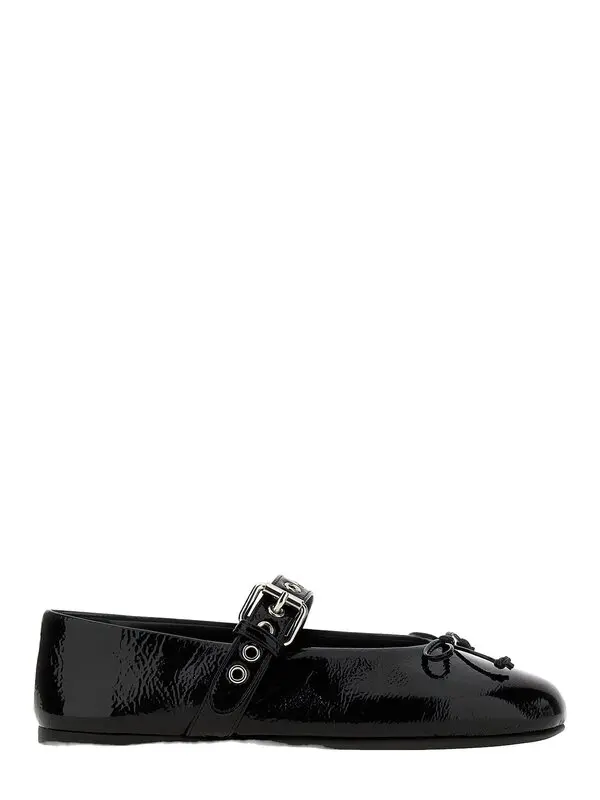 Miu Miu Patent Leather Buckle And Bow Ballerina Flats - Black