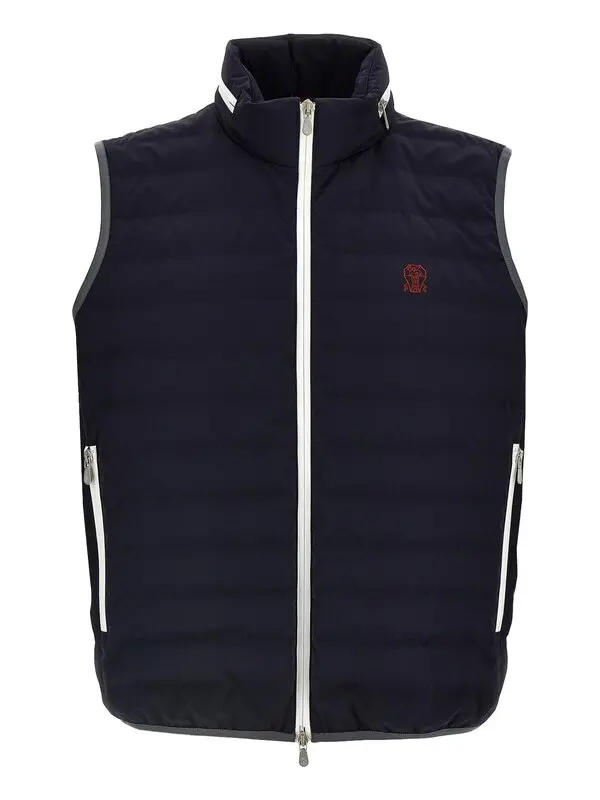 Brunello Cucinelli Logo Embroidered Technical Fabric Puffer Vest - Blue