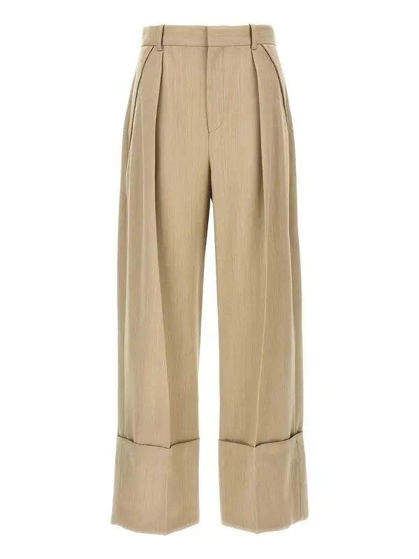 Victoria Beckham Maxi Turn-up Wool Pants - Beige