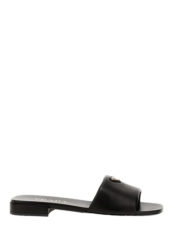 Prada Logo Leather Sandals - Black