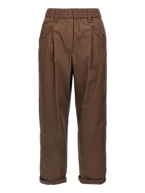 Brunello Cucinelli Monile Cotton Poplin Pants - Brown