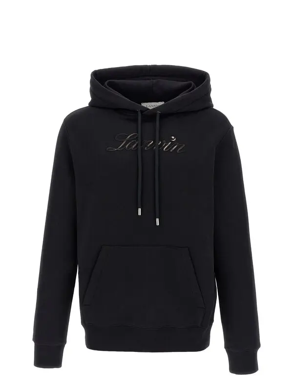 LANVIN Logo Embroidered Fleece Cotton Hoodie - Black