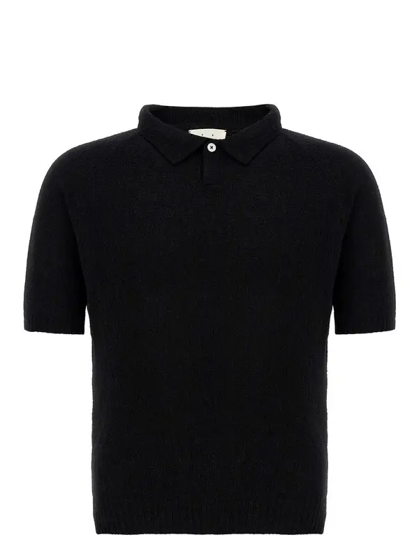 MA'RY'YA Bouclé Cotton Polo Shirt - Black