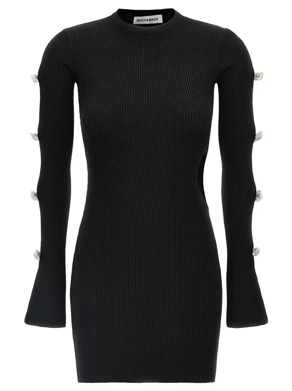 Mach & Mach Cut-out Crystal Bow Mini Dress - Black