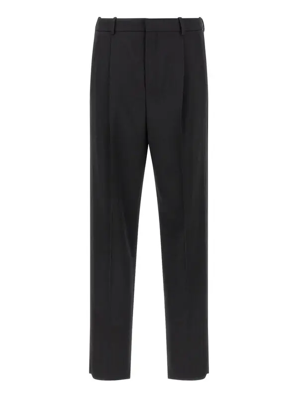 Saint Laurent Smocking Grain De Poudre Wool Pants - Black