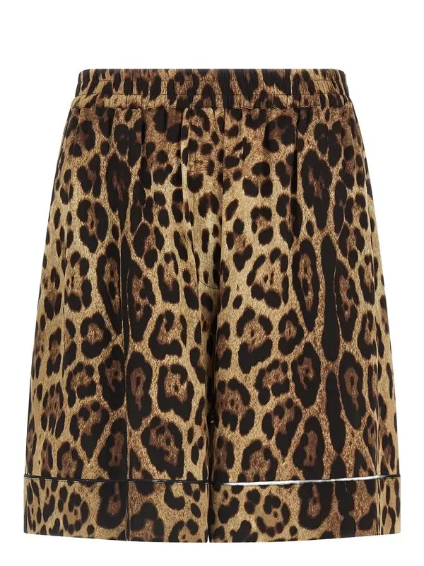 Dolce & Gabbana Silk Leopard Shorts - Brown