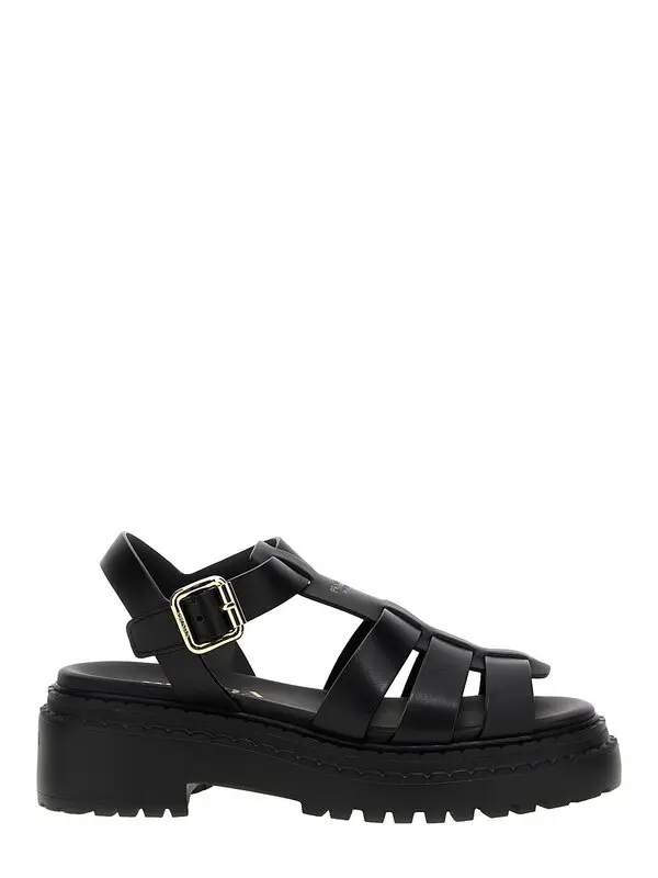 Prada Monolith Leather Sandals - Black