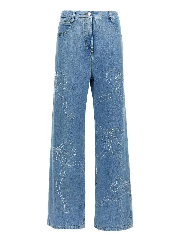 Mach & Mach Crystal Ribbon Hot Fix Denim Jeans - Light Blue