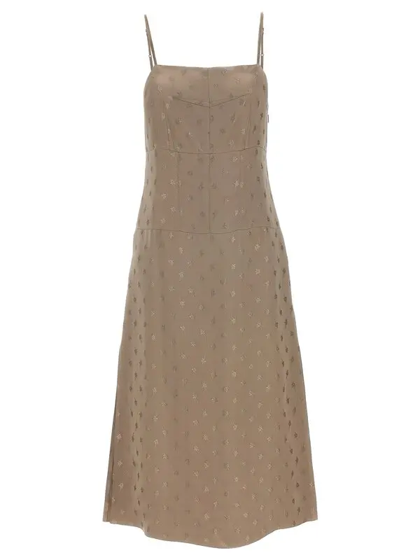 Fendi Satin Floral Jacquard Midi Dress - Gray