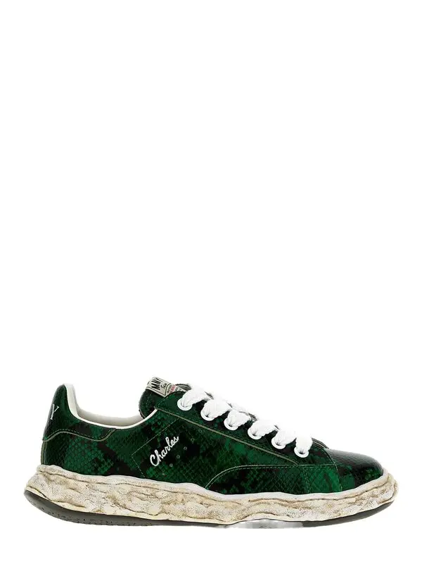Mihara Yasuhiro Charles Python-print Leather Sneakers - Green