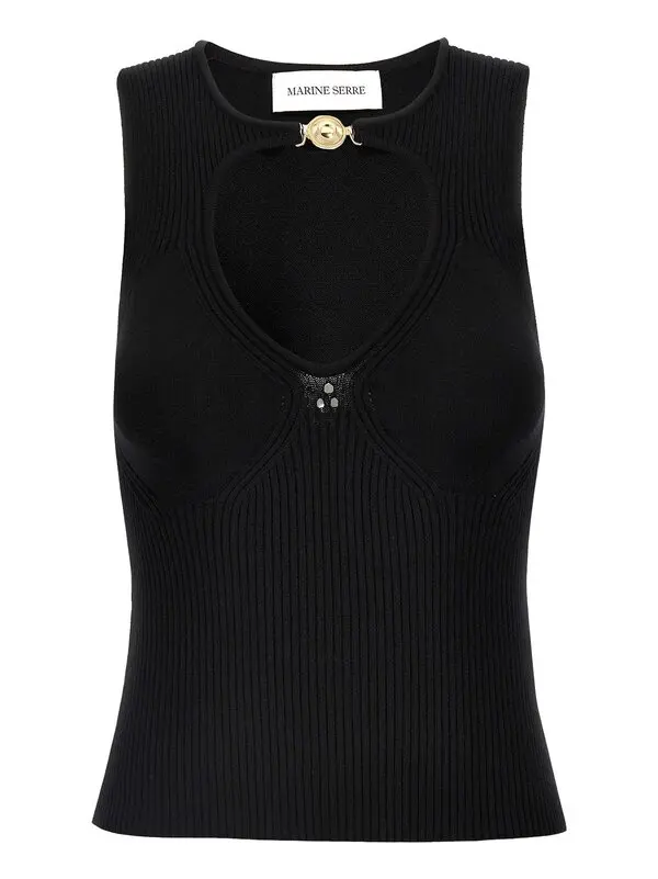MARINE SERRE Moon Jewelry Knit Open Neck Top - Black