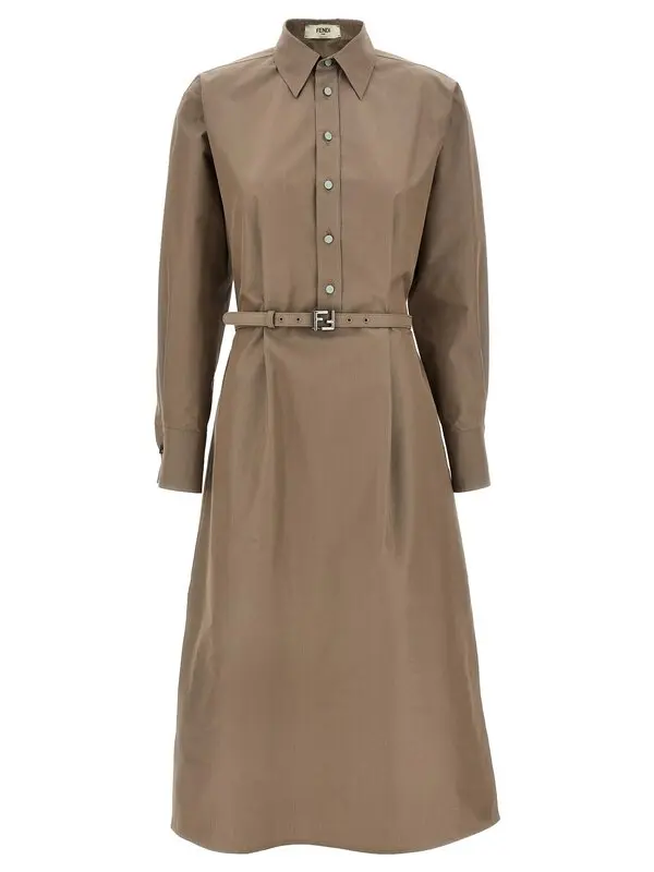 Fendi Cotton And Silk Blend Midi Chemisier Dress - Gray