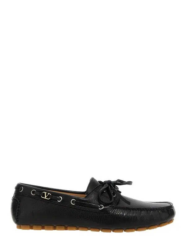 Valentino Garavani Driver Fastaway Buffalo Leather Loafers - Black