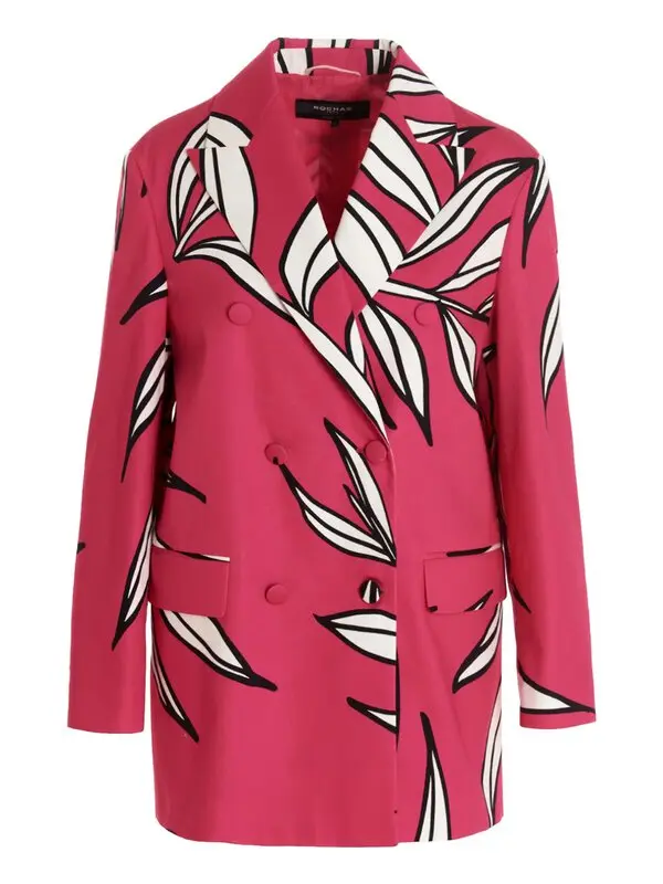 Rochas Floral Print Double Breasted Blazer Jacket - Fuchsia