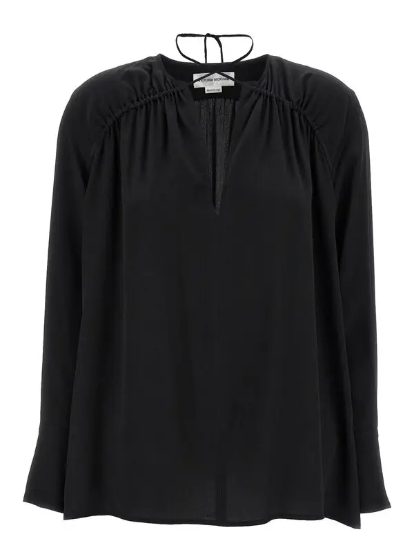 Victoria Beckham Gather Detail Tie Silk Blouse - Black