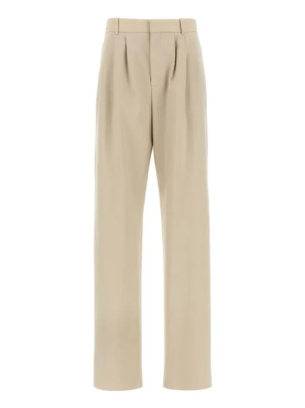 Saint Laurent Wool Pleated Wide Leg Trousers - Beige