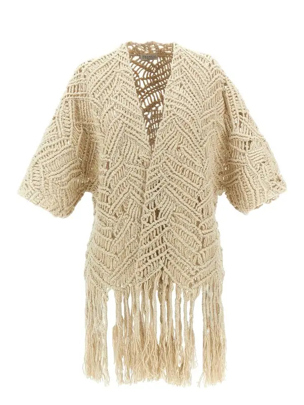 Brunello Cucinelli Opera Dazzling Macramé Cardigan - Beige