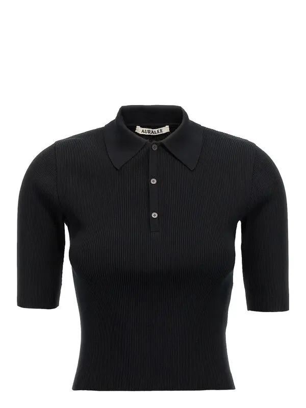 Auralee Ribbed Polo Shirt - Black
