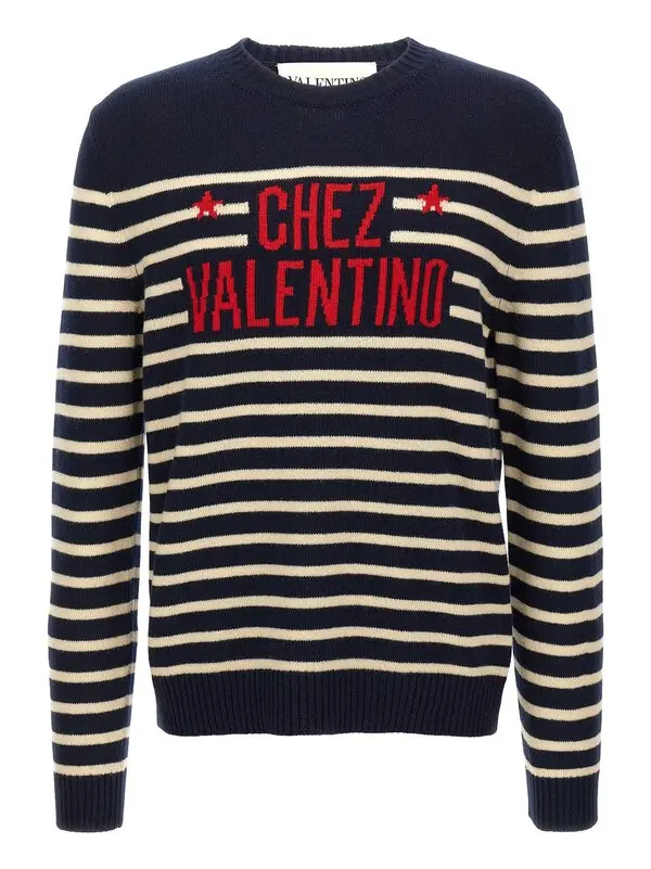 Valentino Garavani Chez Striped Wool Sweater - Blue