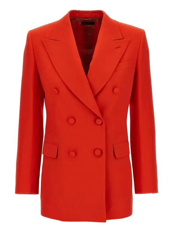 Brioni Flavia Wool-silk Double-breasted Blazer - Red