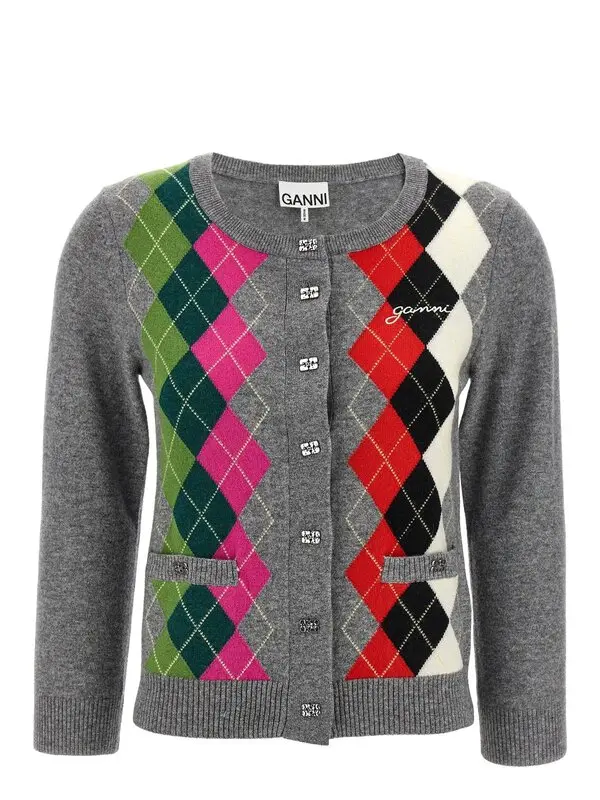 GANNI Merino Wool And Cashmere Blend Cardigan - Gray