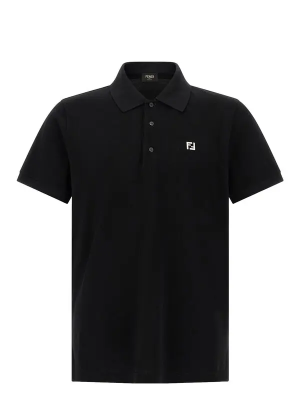 Fendi Ff Metallic Logo Polo Shirt - Black