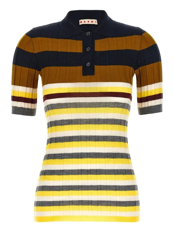Marni Ribbed Wool Polo Shirt - Multi