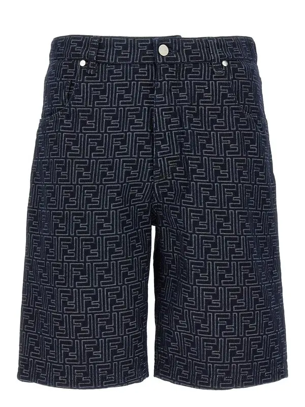 Fendi Bermuda Jeans Jacquard Ff - Blue