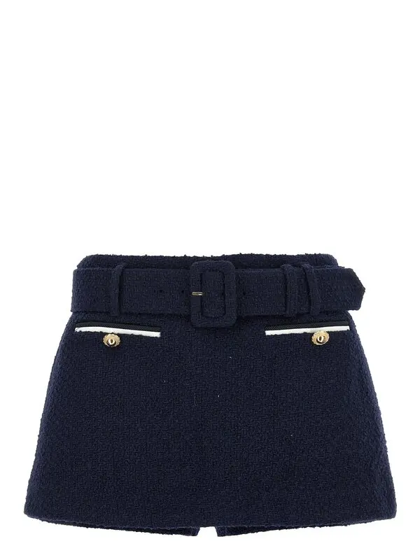 SELF-PORTRAIT Bouclé Wool Skort - Blue