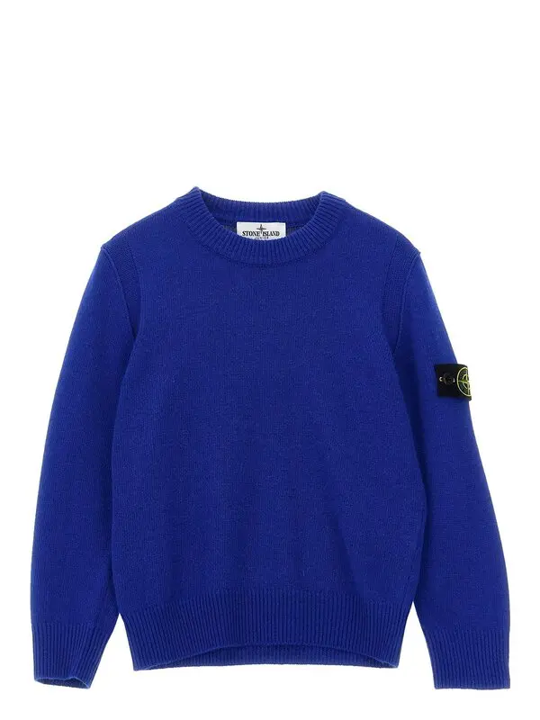Stone Island Logo Badge Wool-blend Sweater - Blue