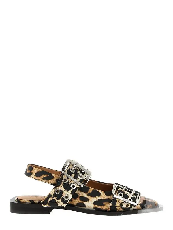 GANNI Leopard Print Satin Buckled Slingback Pumps - Multi