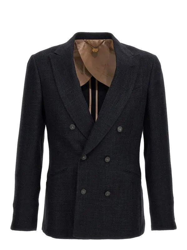 MAURIZIO MIRI Silk And Linen Blend Double-breasted Jacket - Gray