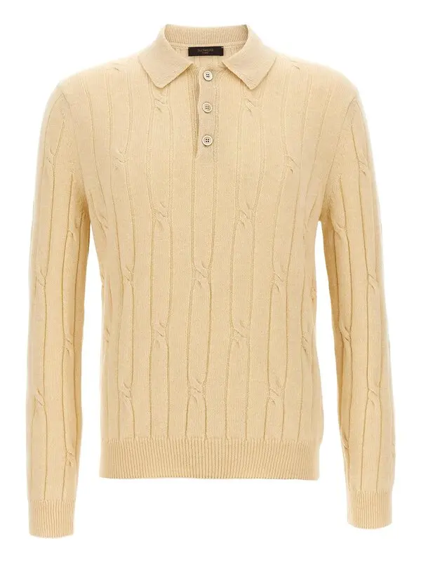 ZANONE Braided Wool Polo Shirt - Beige