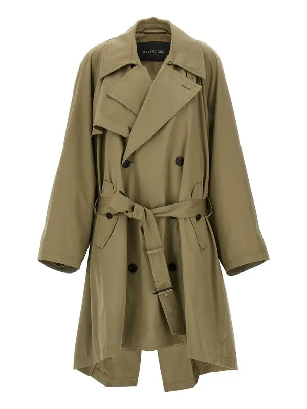 Balenciaga Draped Neck Trench Coat - Beige