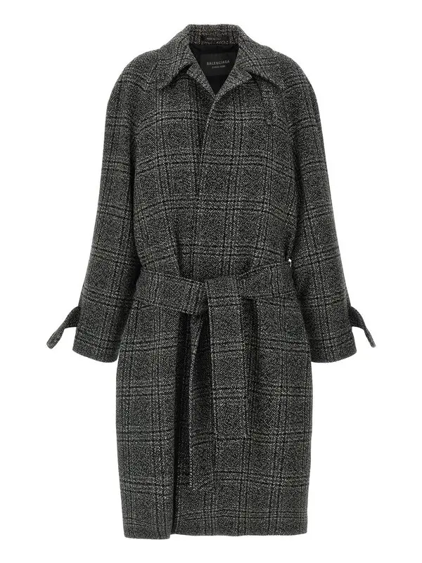Balenciaga Checked 'one Layer' Coat - Black