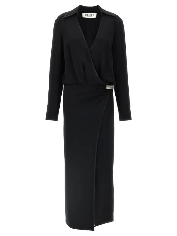 Attico Cady Midi Wrap Dress - Black