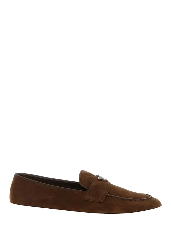 Prada Logo Suede Loafers - Brown