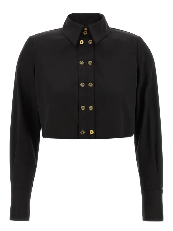 Elisabetta Franchi Cropped Cotton Satin Shirt - Black