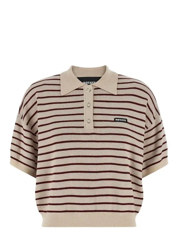 ROTATE BY BIRGER CHRISTENSEN Striped Stretch Merino Wool Blend Slinky Knit Polo Shirt - Multi