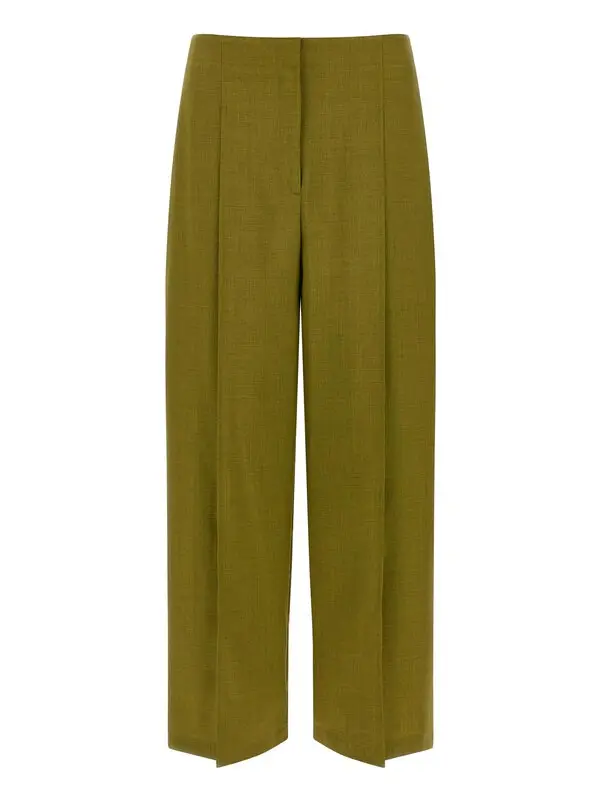 Theory City Twill Deep Pleat Trousers - Green