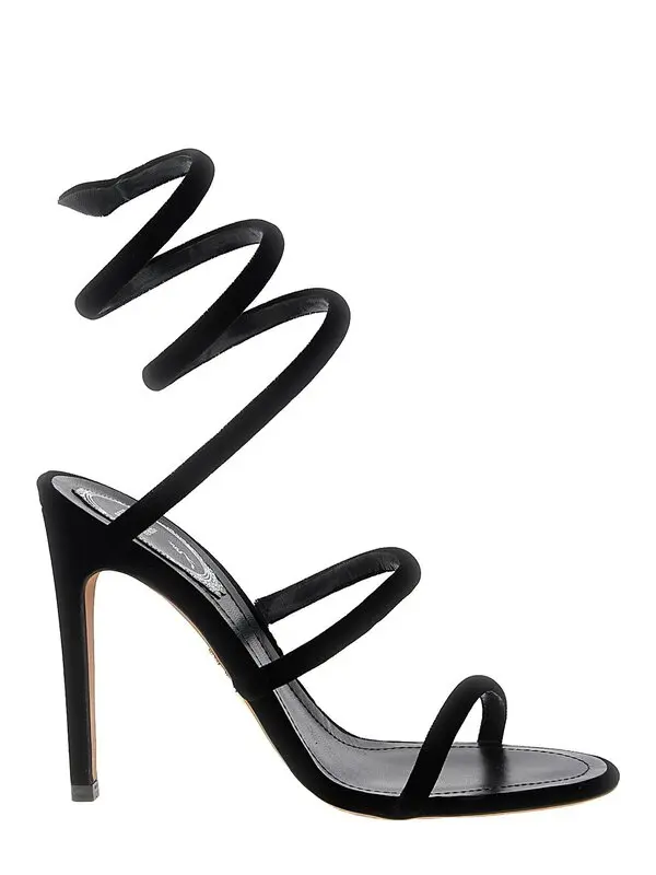 Rene Caovilla Cleo Velvet Sandals - Black