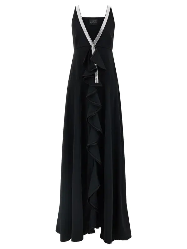 GIOVANNI BEDIN Ruffled V-neck Maxi Dress - Black
