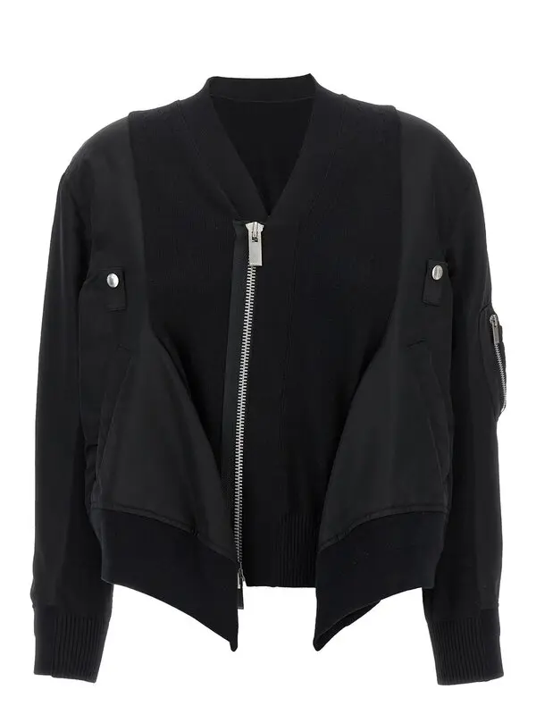Sacai Nylon Insert Cardigan - Black