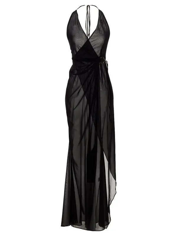 LOUISA BALLOU King Tide Silk Blend Wrap Dress - Black